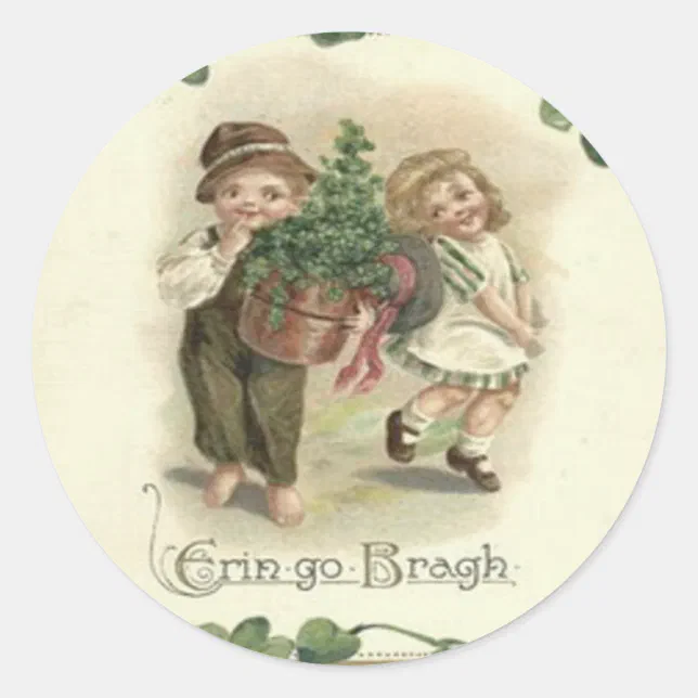 Children Shamrock Erin Go Bragh Classic Round Sticker | Zazzle