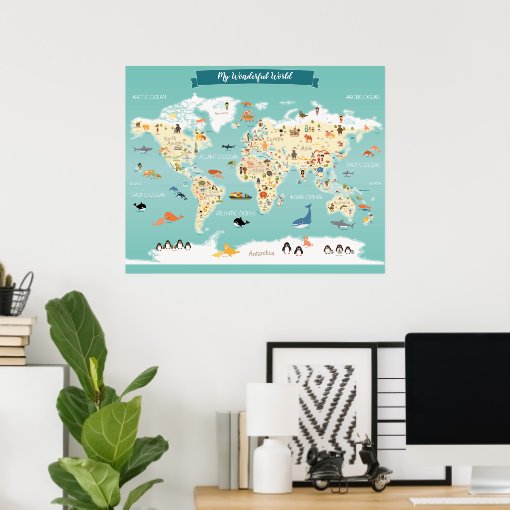 Children World Map with Illustrations Poster | Zazzle