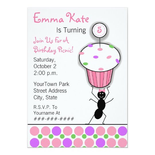 Childrens Birthday Picnic Party - Ant & Cupcake Invitation | Zazzle.com