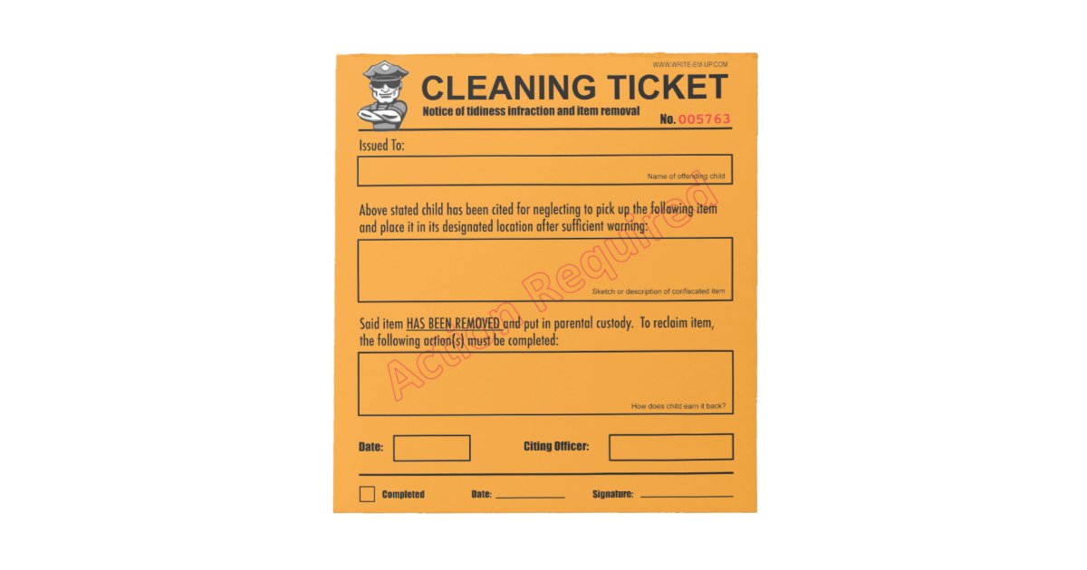 Children's Cleaning Ticket Notepad | Zazzle