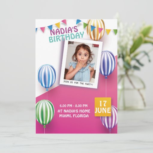 Children's Colorful Birthday photo invitation Card | Zazzle