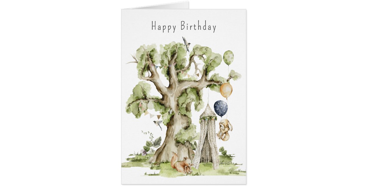 Children's Cute Woodland Happy Birthday Card | Zazzle