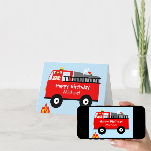 Children's Fire Truck Personaloized Birthday Card | Zazzle
