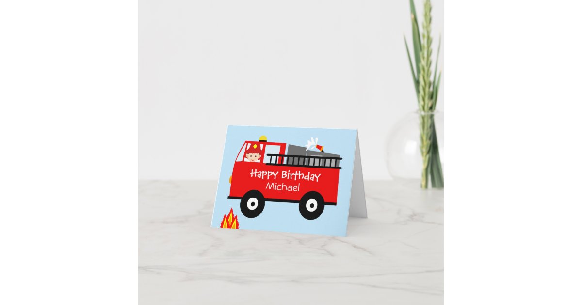 Children's Fire Truck Personaloized Birthday Card | Zazzle