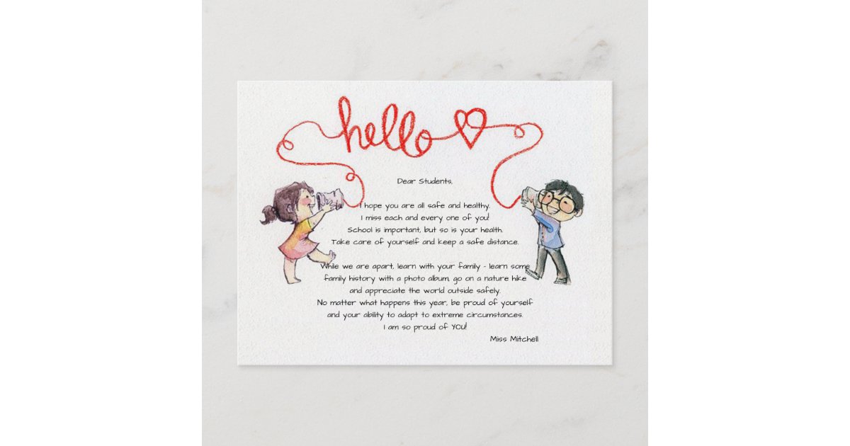 Children's Hello from Teacher Postcard | Zazzle