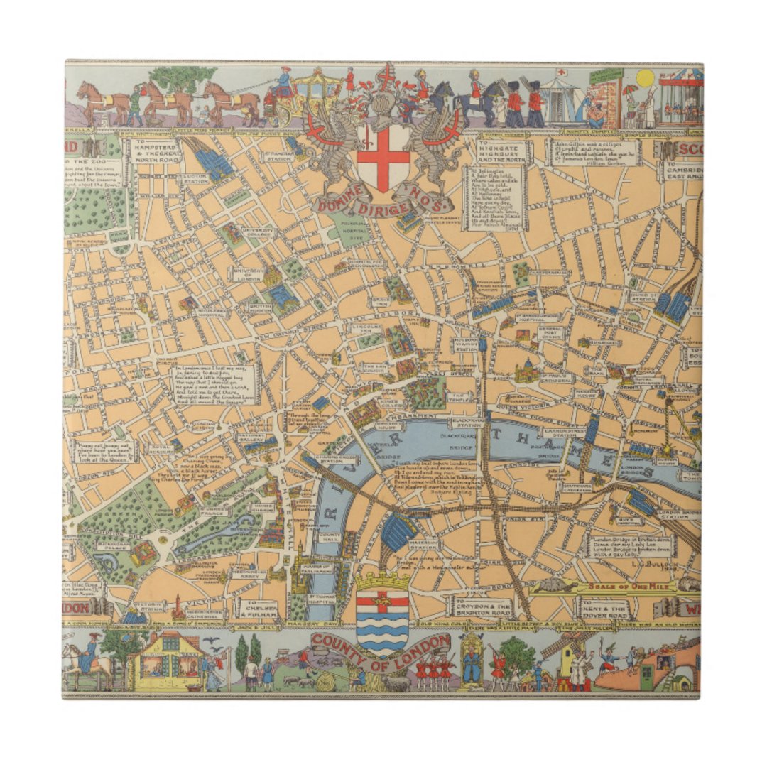 Children's Map of London, England Ceramic Tile | Zazzle