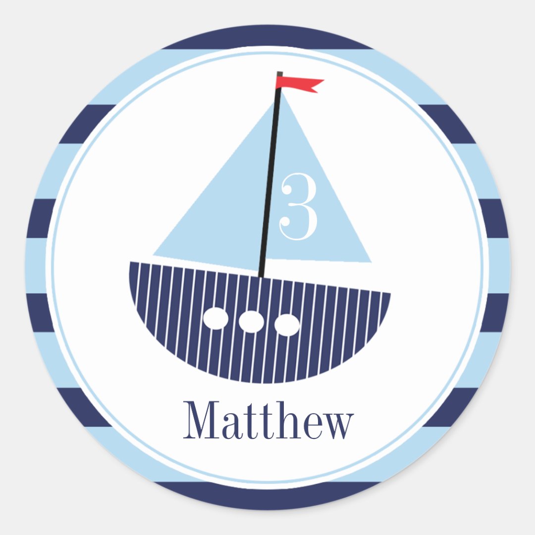 Childrens Nautical Sail Boat Birthday Sticker | Zazzle