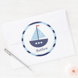 Childrens Nautical Sail Boat Birthday Sticker | Zazzle