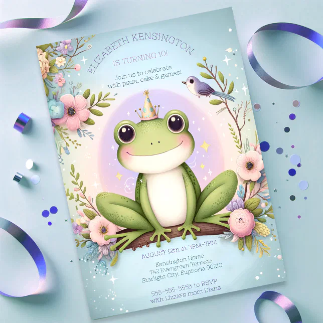 Children's Princess Frog Cute Birthday Party Invitation | Zazzle