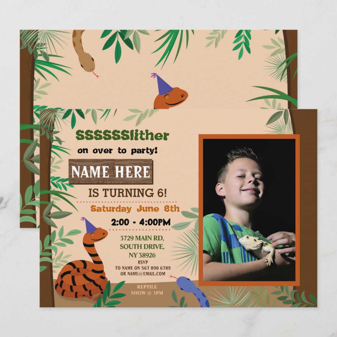 Children's Snake Birthday Party Reptile Photo Invitation | Zazzle