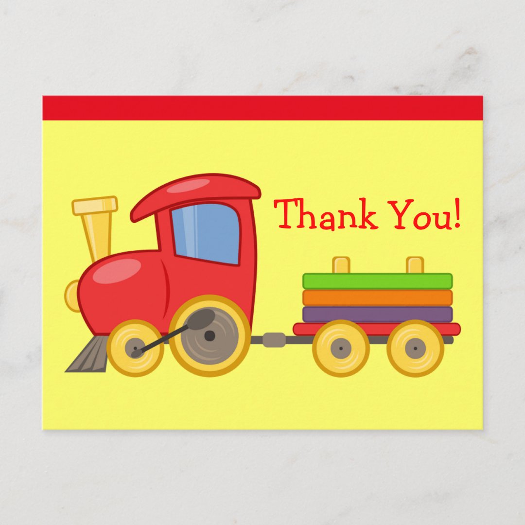 Children's Thank You Kid's Cartoon Toy Train Postcard | Zazzle