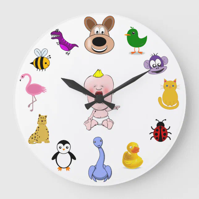 CHILDS CARTOON CHARACTERS - LARGE CLOCK | Zazzle