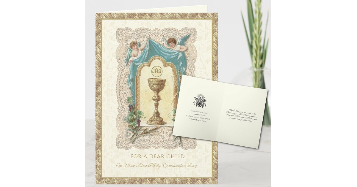 Child's First Holy Communion Angels Prayer Card | Zazzle