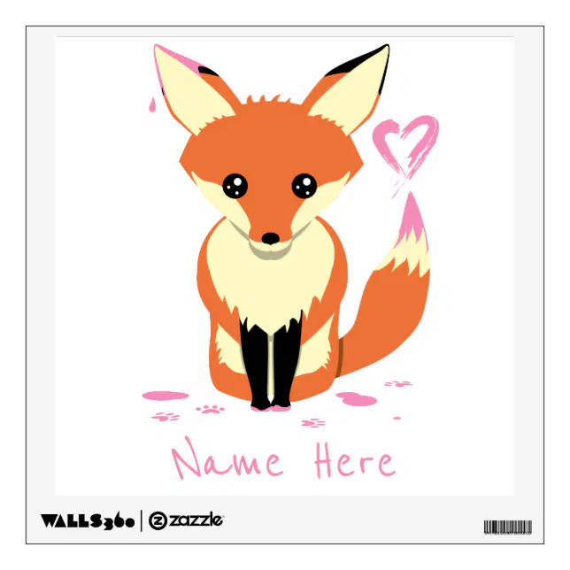 Child's Name Fox Painting Pink Heart Wall Decal | Zazzle
