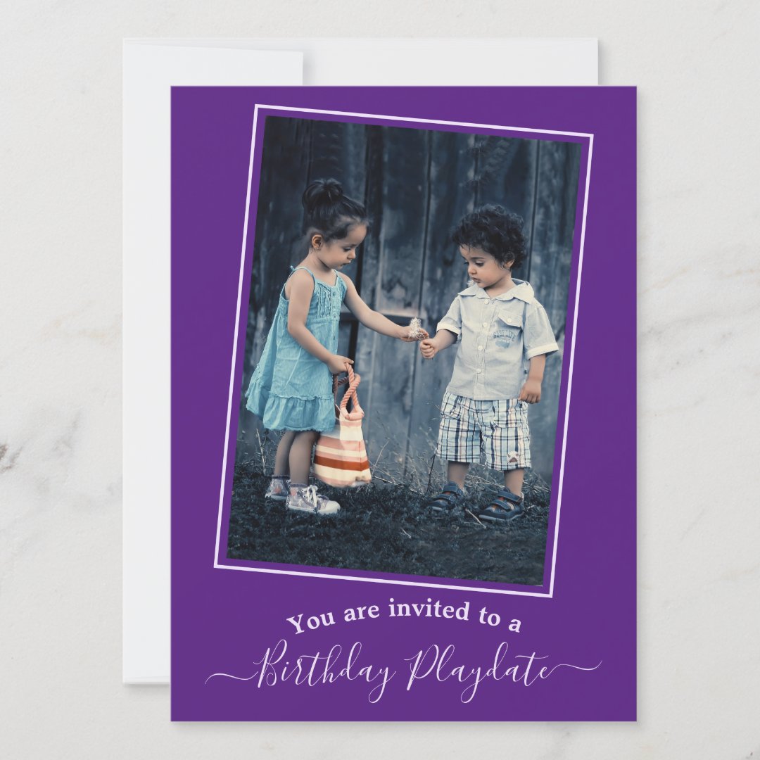 Child's Purple Birthday Playdate Custom Photo Invitation | Zazzle