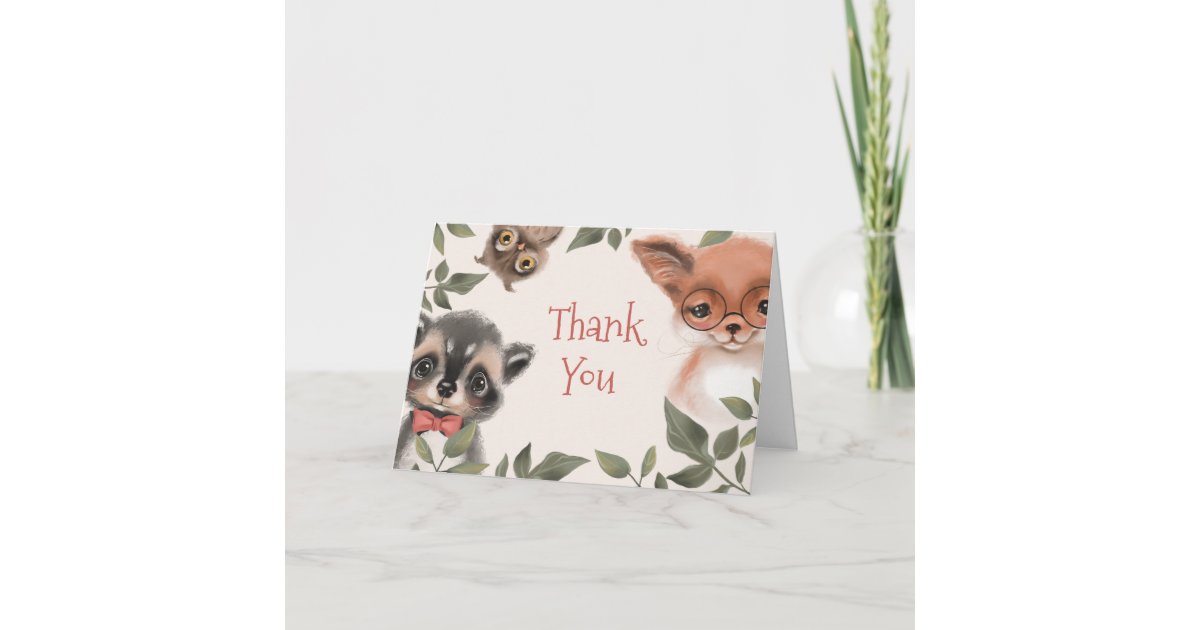 Child's Woodland Animals Thank You Card | Zazzle