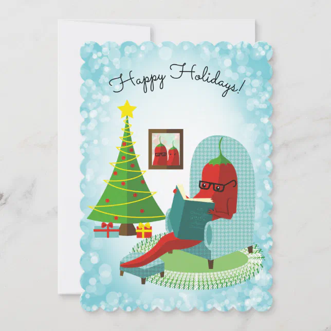 Chile chili pepper reading culinary Christmas card | Zazzle