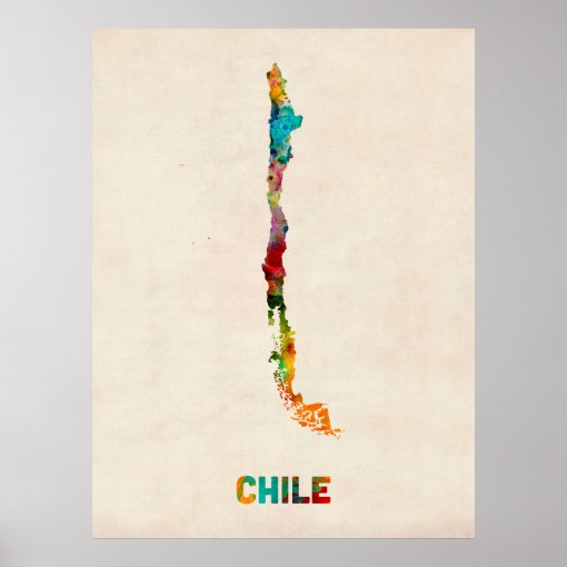 Chile Watercolor Map Poster | Zazzle