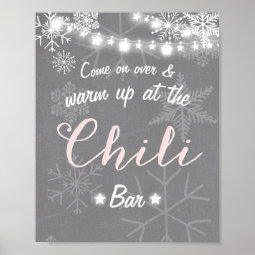 Chili Bar sign Pink snowflake Chilly Rustic Winter | Zazzle