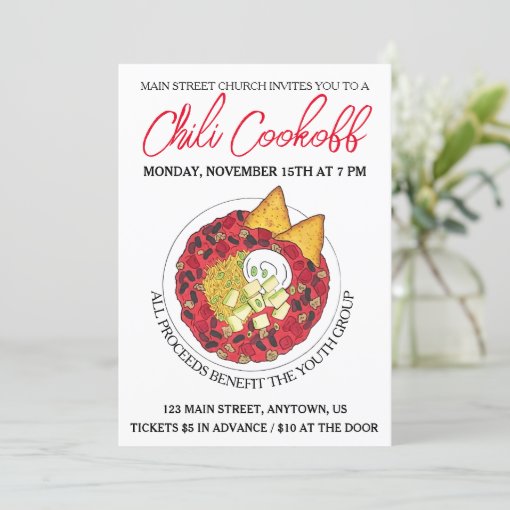 Chili Chilli Soup Cookoff Competition Supper Food Invitation | Zazzle