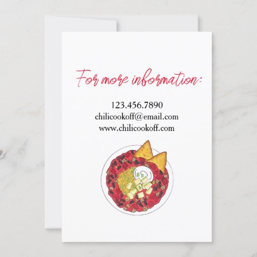 Chili Chilli Soup Cookoff Competition Supper Food Invitation | Zazzle