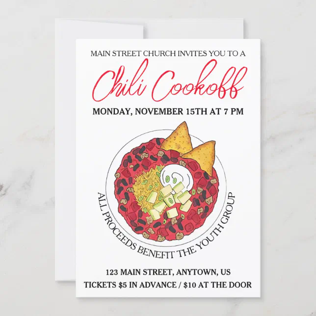 Chili Chilli Soup Cookoff Competition Supper Food Invitation | Zazzle