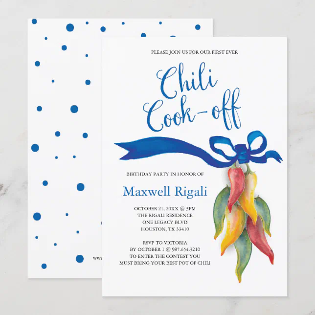 Chili Cook Off Adult Birthday Invitation | Zazzle