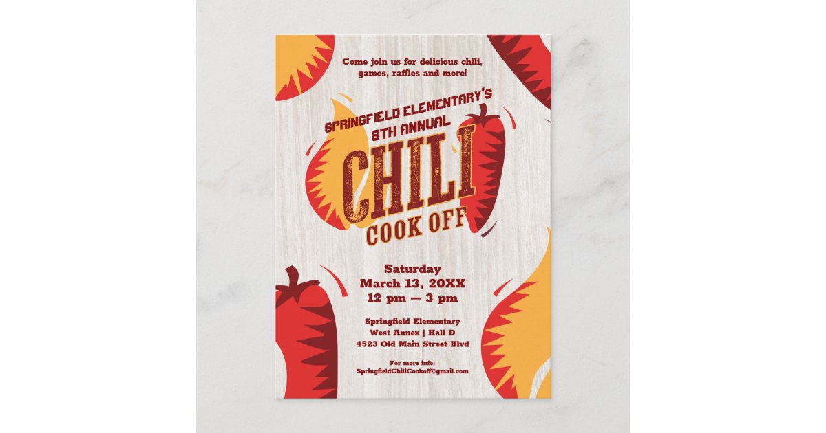 Chili Cook Off | BBQ Cookout Contest Invitation Postcard | Zazzle