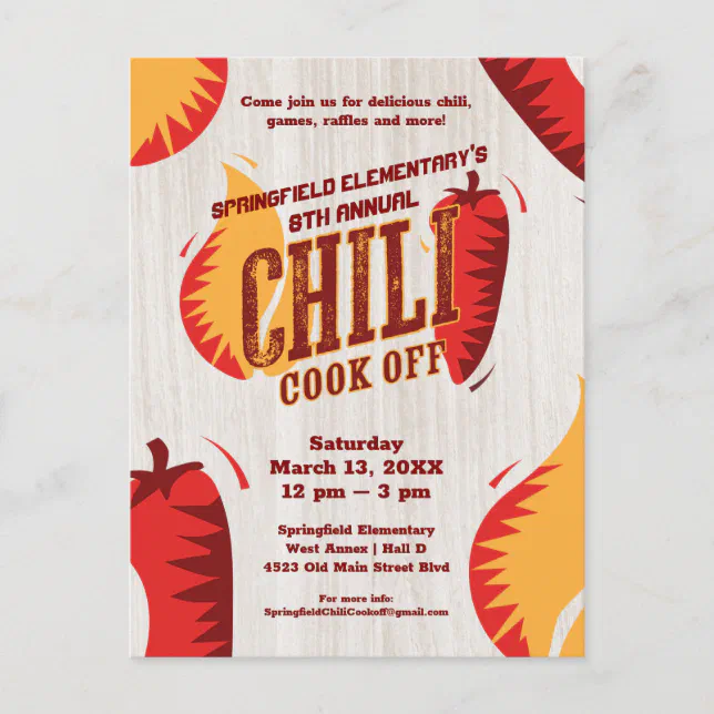 Chili Cook Off | BBQ Cookout Contest Invitation Postcard | Zazzle