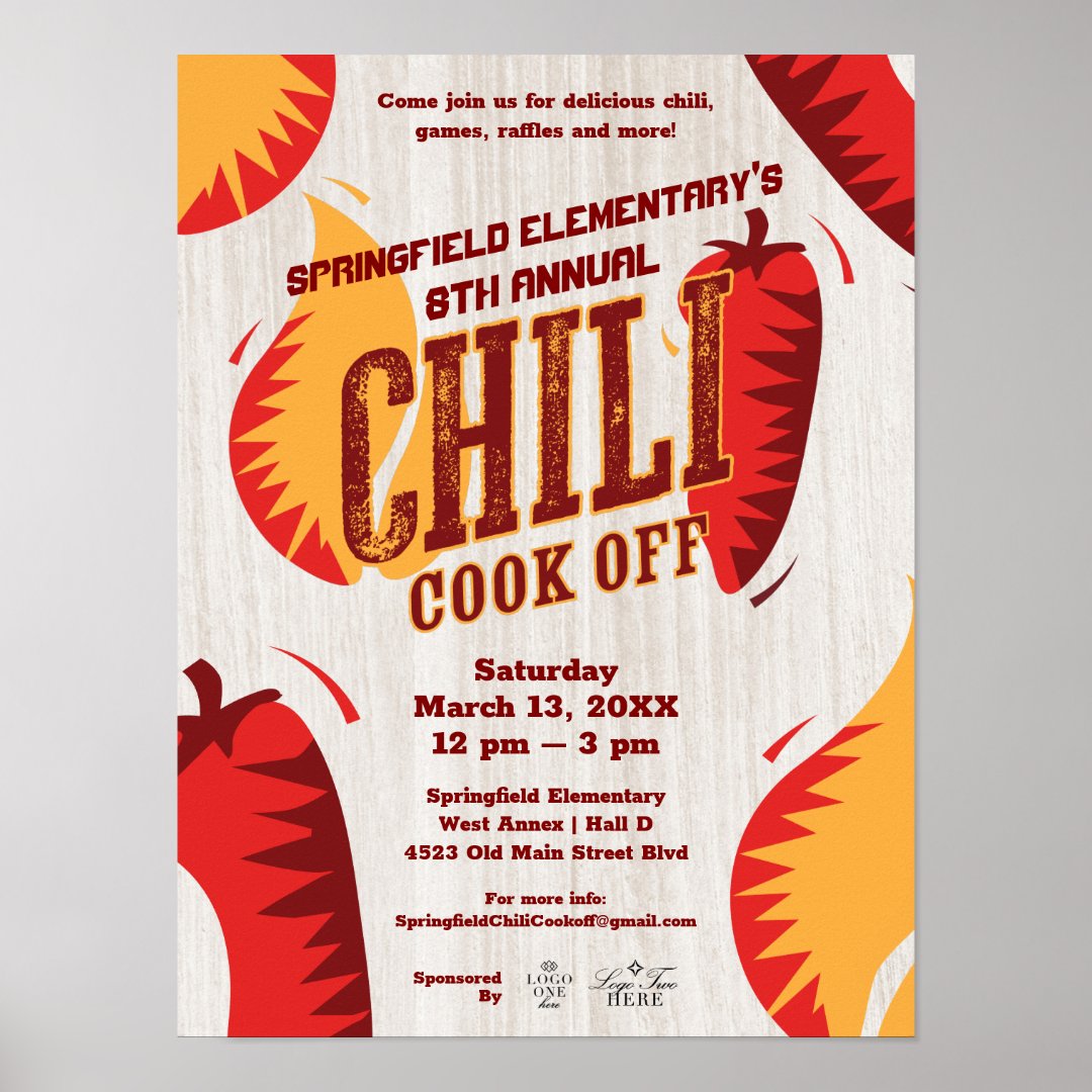 Chili Cook Off | BBQ Cookout Contest Poster | Zazzle