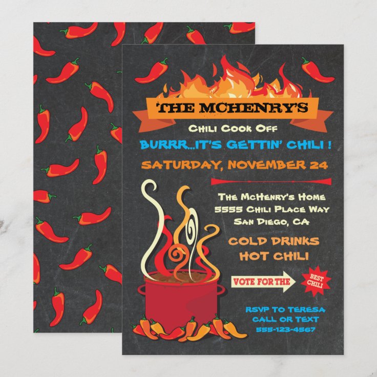 CHILI COOK OFF Chalkboard Party Poster Invitation | Zazzle