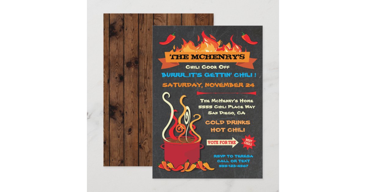 CHILI COOK OFF Chalkboard Party Poster Invitation | Zazzle