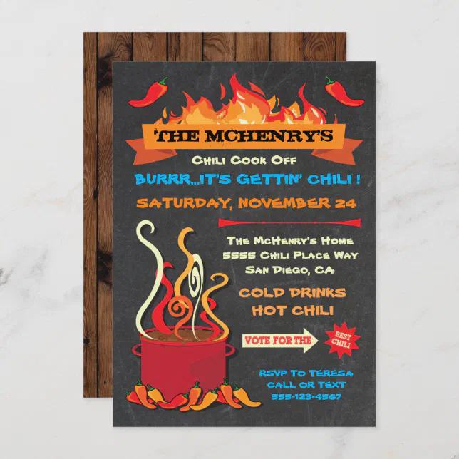 CHILI COOK OFF Chalkboard Party Poster Invitation | Zazzle