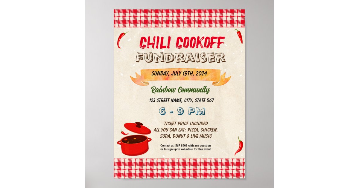 Chili Cook Off Fundraiser template Poster | Zazzle