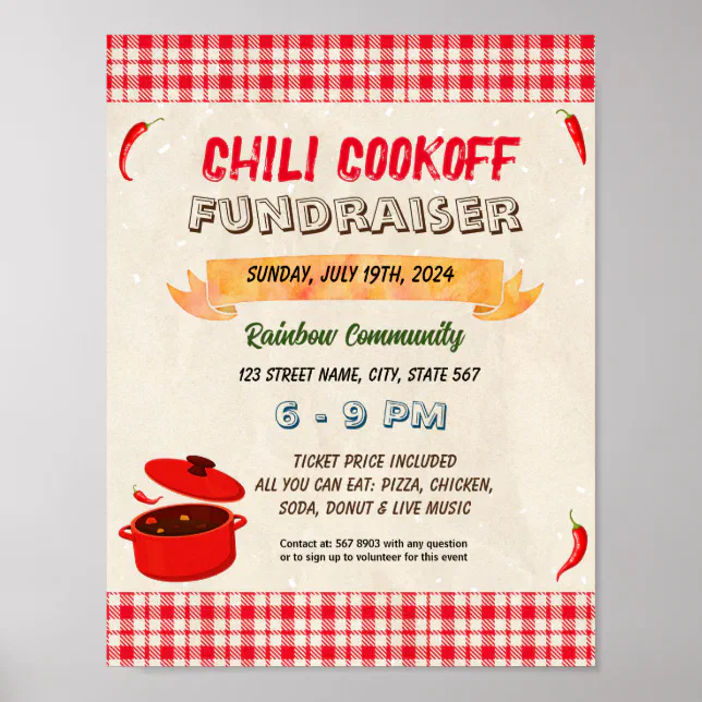 Chili Cook Off Fundraiser template Poster | Zazzle