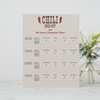 Chili Cook Off Voting Ballot Sheet | Zazzle