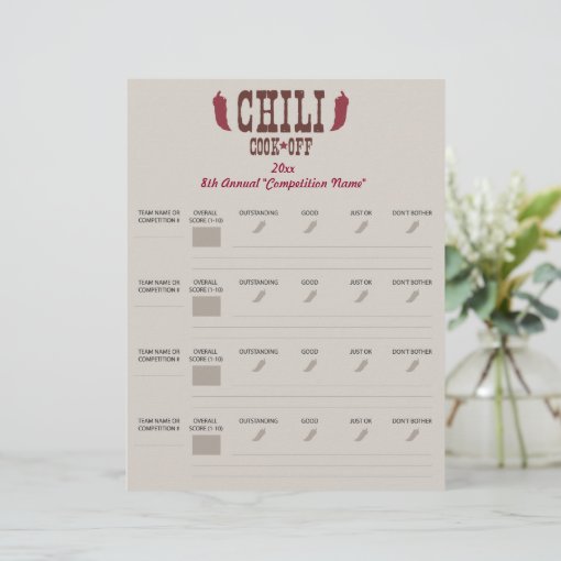 Chili Cook Off Voting Ballot Sheet | Zazzle
