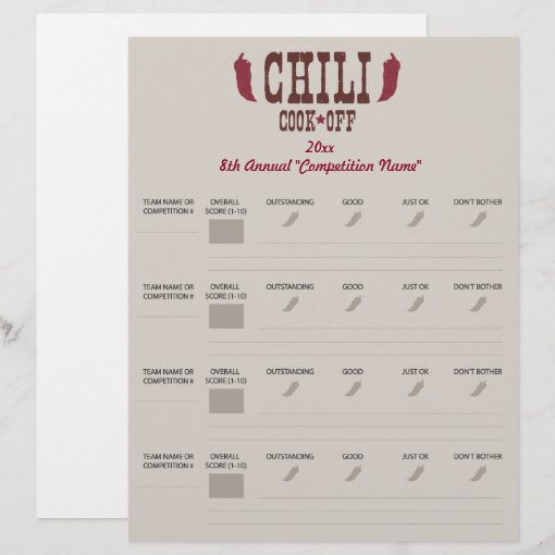 Chili Cook Off Voting Ballot Sheet | Zazzle