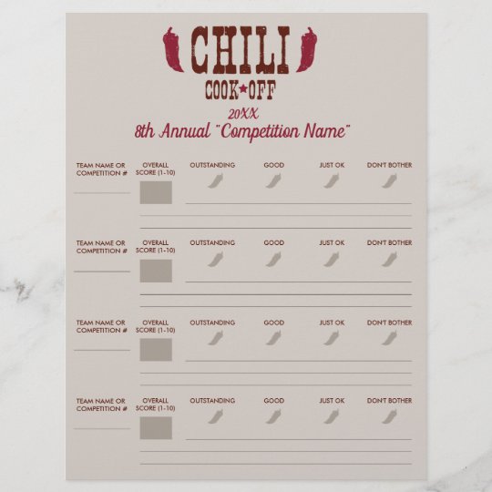 Chili Cook Off Voting Ballot Sheet | Zazzle.com