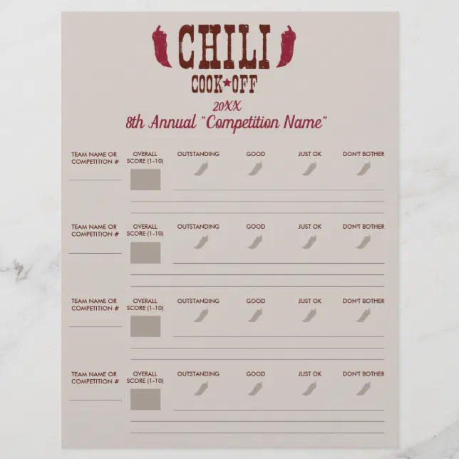 Chili Cook Off Voting Ballot Sheet | Zazzle