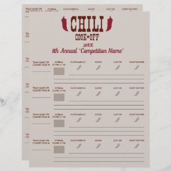 Chili Cook Off Voting Ballot Sheet | Zazzle