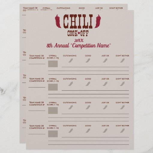 Chili Cook Off Voting Ballot Sheet | Zazzle