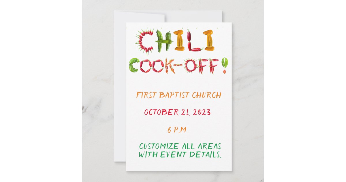Chili Cook-Out - Chili Competition Spicy Red Peppe Invitation | Zazzle