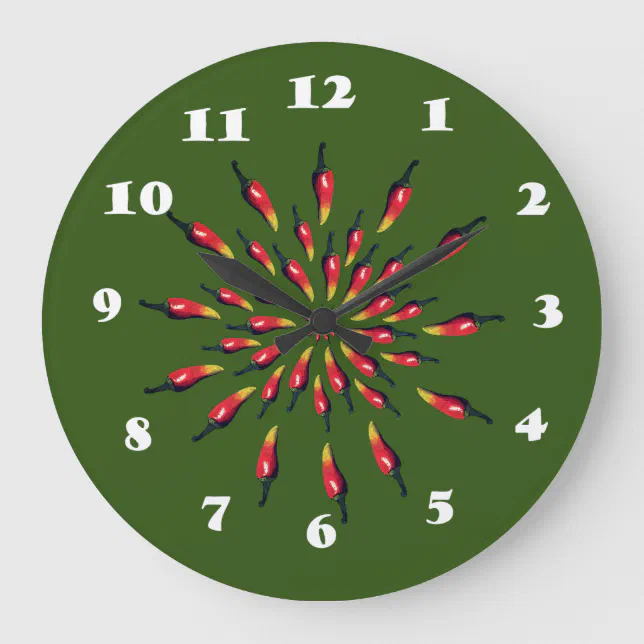 Chili Peppers Mandala Art Large Clock | Zazzle
