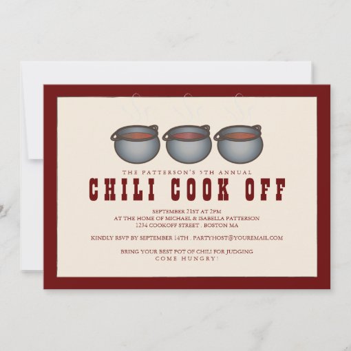 Chili Pot Trio Chili Cook Off Party Invitation | Zazzle