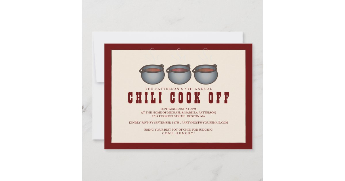 Chili Pot Trio Chili Cook Off Party Invitation | Zazzle