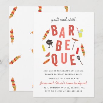 Chill and Grill Barbeque party Invitation | Zazzle