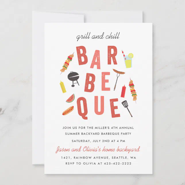 Chill and Grill Barbeque party Invitation | Zazzle