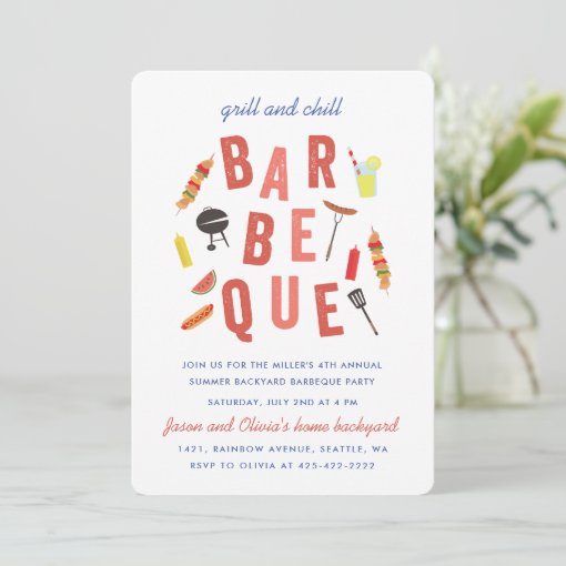 Chill and Grill Barbeque party white Invitation | Zazzle