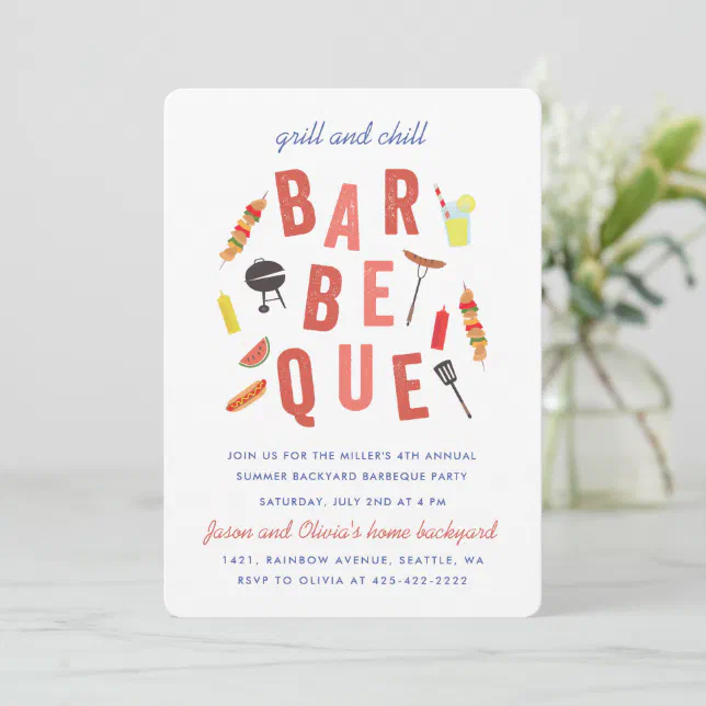 Chill and Grill Barbeque party white Invitation | Zazzle